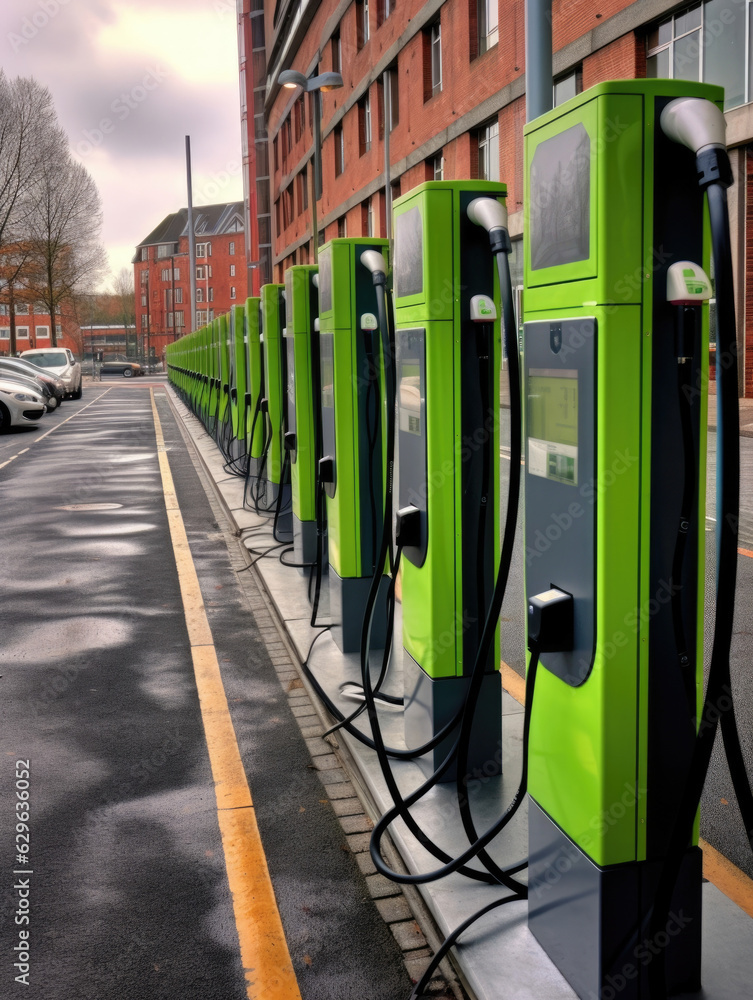 A vibrant picture of electric vehicle charge points buzzing with ...
