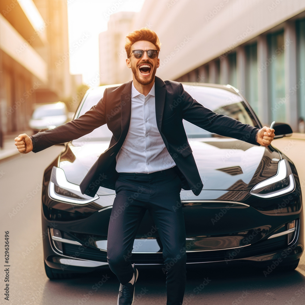 An excited young entrepreneur beaming with satisfaction after ...