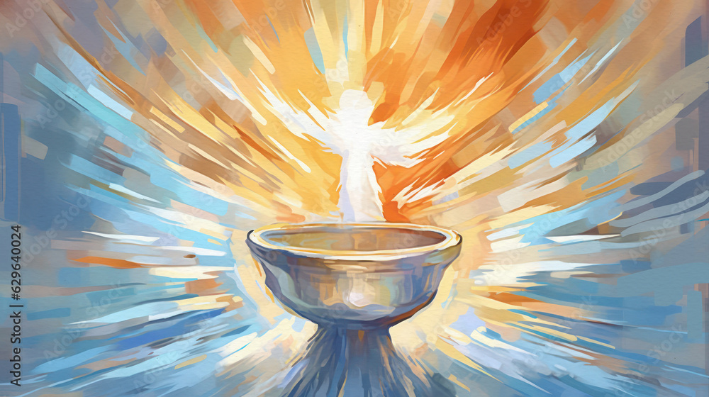 Baptismal font, artistic painting background, generative ai Stock ...