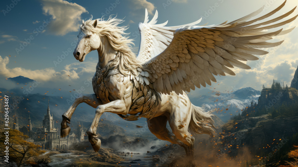 Pegasus a Greek mythology. Ancient Greek flying horse. Generative AI ...