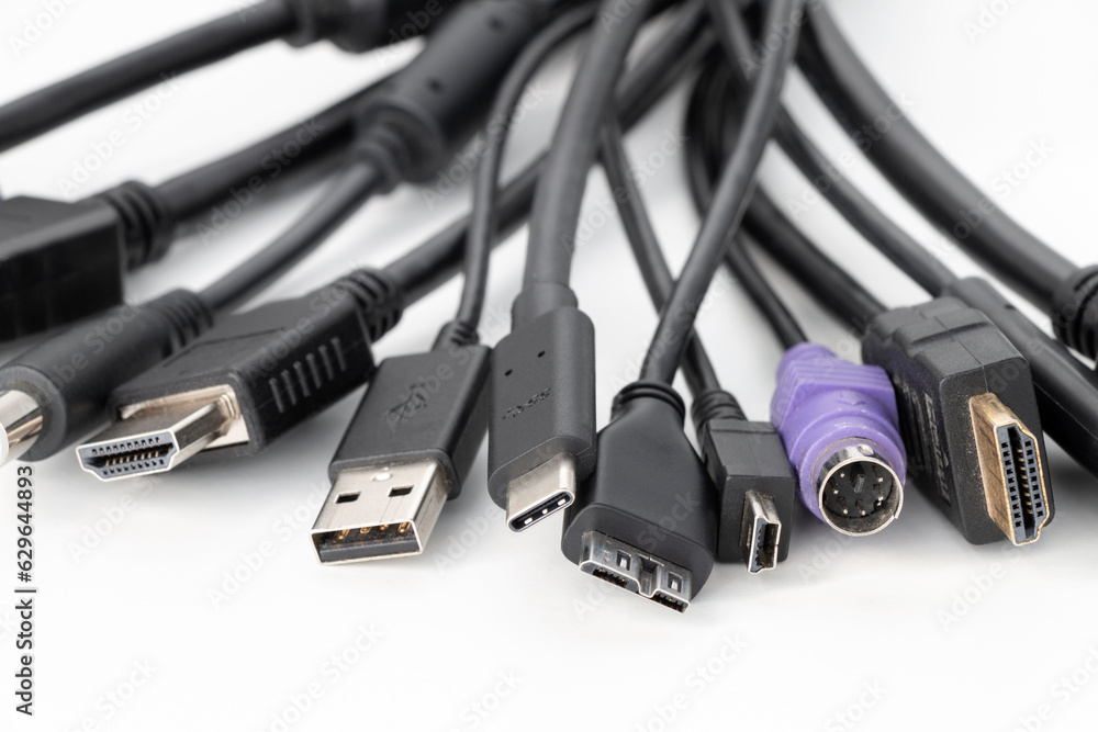 Various Plugs and Jacks with USB, VGA, HDMI, DisplayPort, Type-C and ...