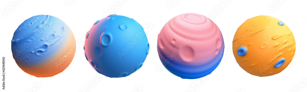 Collection set of fictional 3d cartoon planets isolated on transparent ...