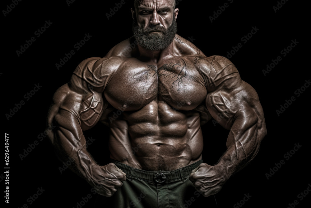 Extreme bodybuilder showing his muscles. Huge athlete demonstrating ...