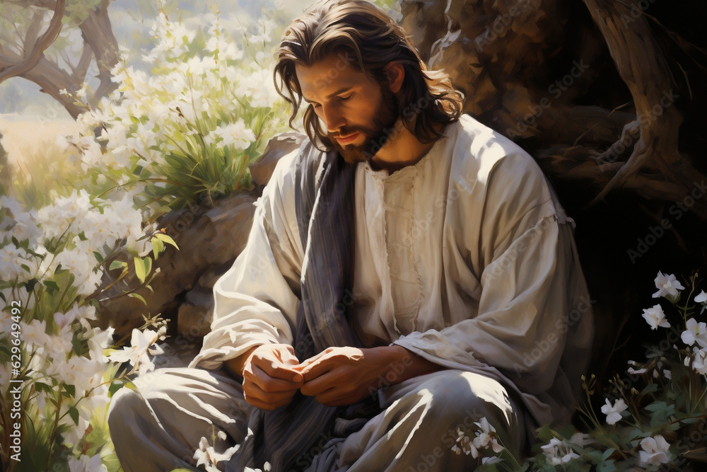 Solemn Portrait of Jesus Christ Praying in the Garden of Gethsemane ...
