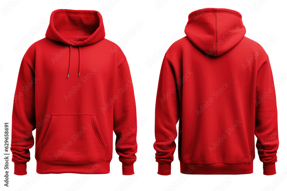 Blank red hoodie in front and back view, mockup, white background ...