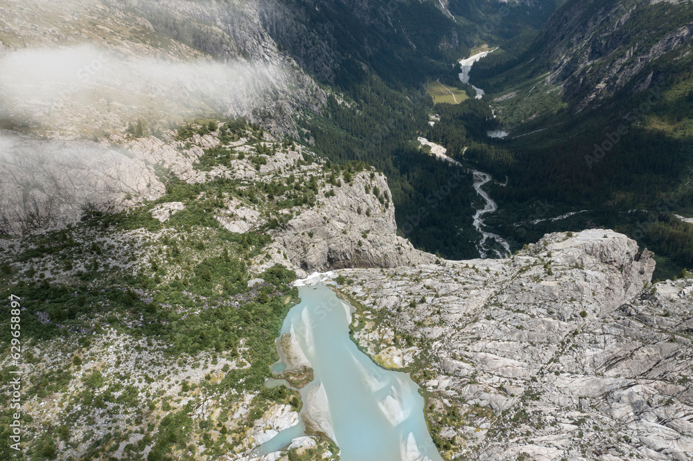 aerial view of the Val di Genova seen from the Adamello glacier in ...
