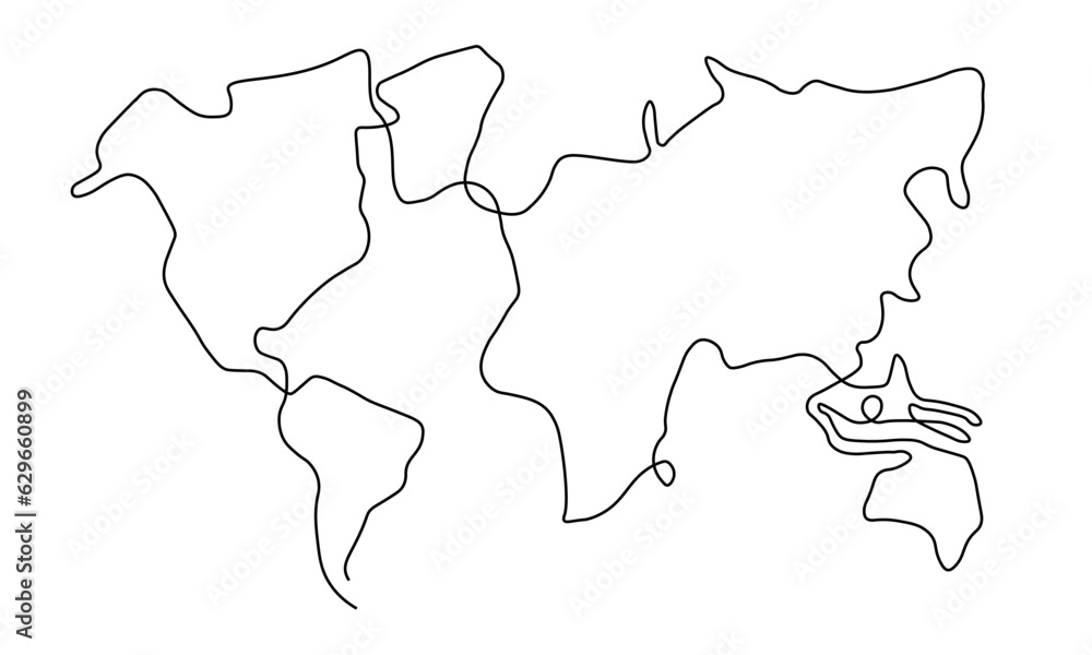single line world map , single line drawn world map, transparent linear ...