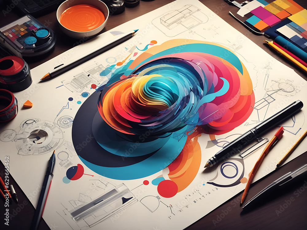 Concept of modern graphic design process. icons of graphic designer ...