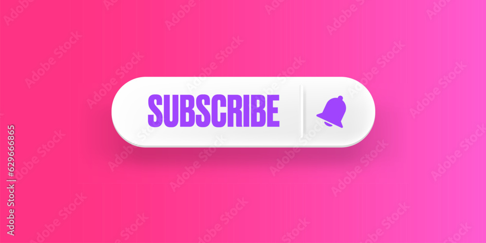 White paper subscribes button with ring bell isolated on stylish pink ...