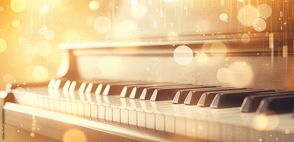 Piano keyboard background was set up in the music room by the windows ...