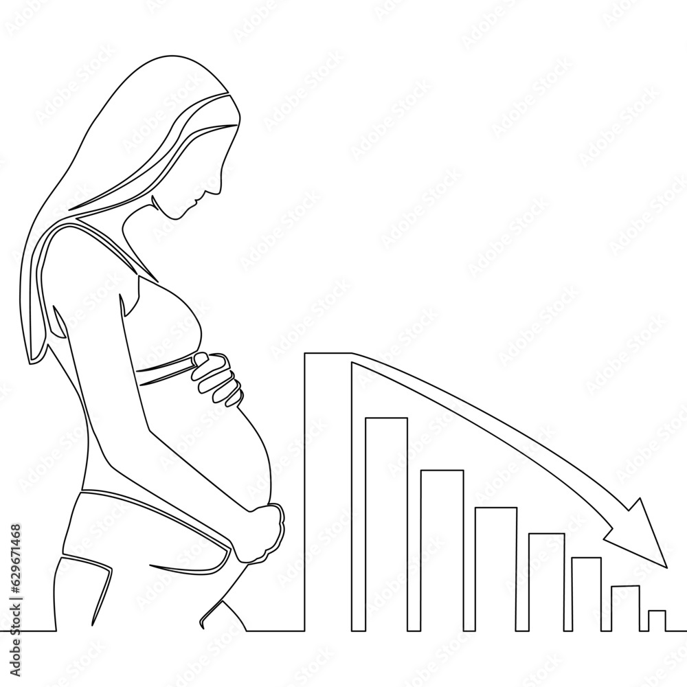 Continuous line drawing Declining birth rates chart pregnancy and birth ...