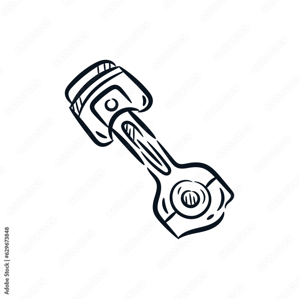 Piston engine hand drawn sketch line drawing. Mechanic tool vector ...