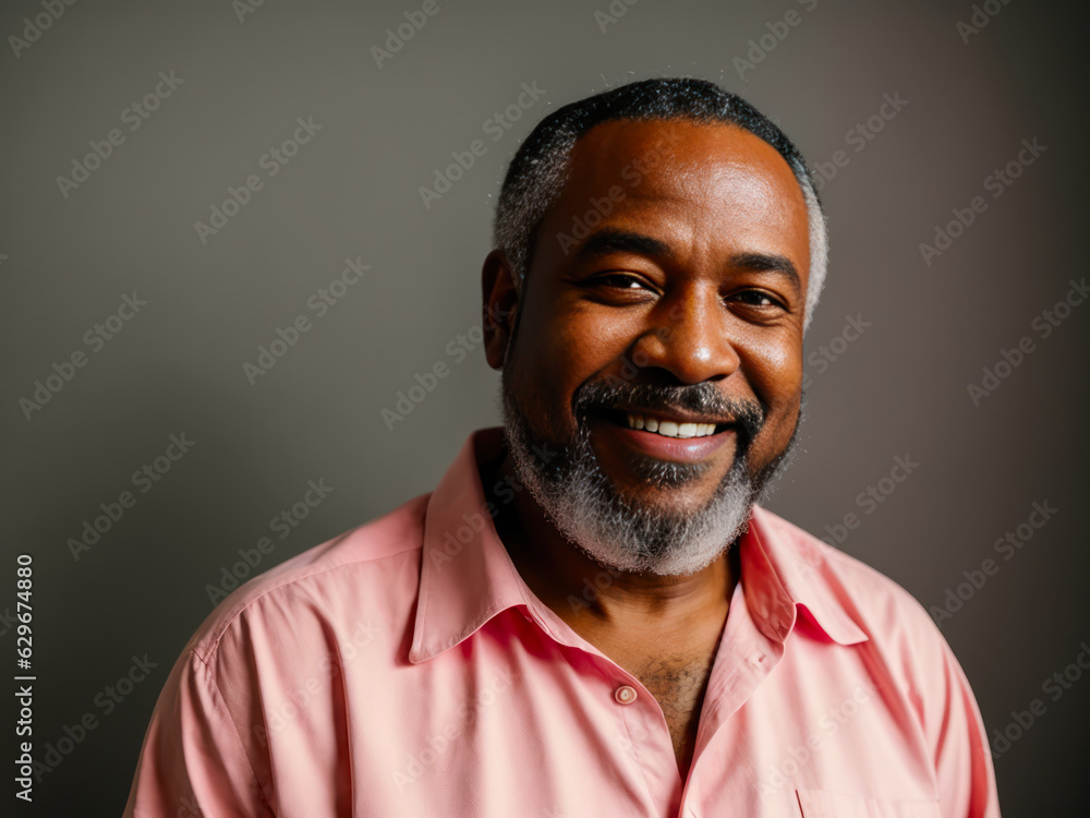 Portrait of the middle age bearded black man with a cheerful smile ...