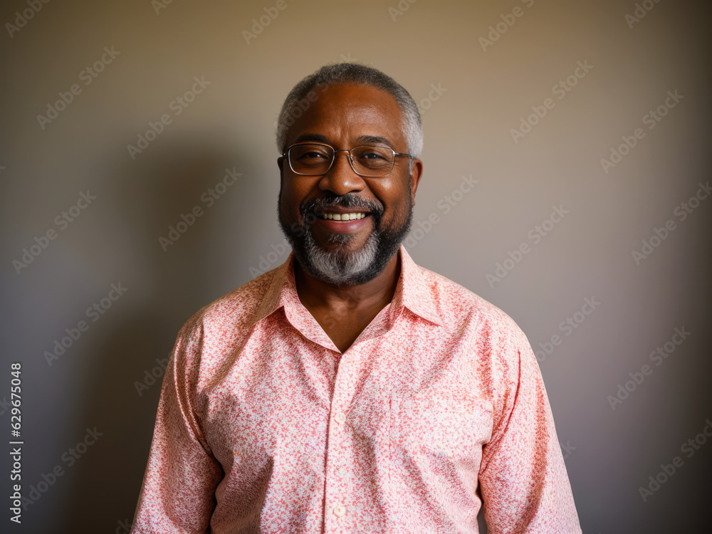Portrait of the middle age bearded black man with a cheerful smile ...