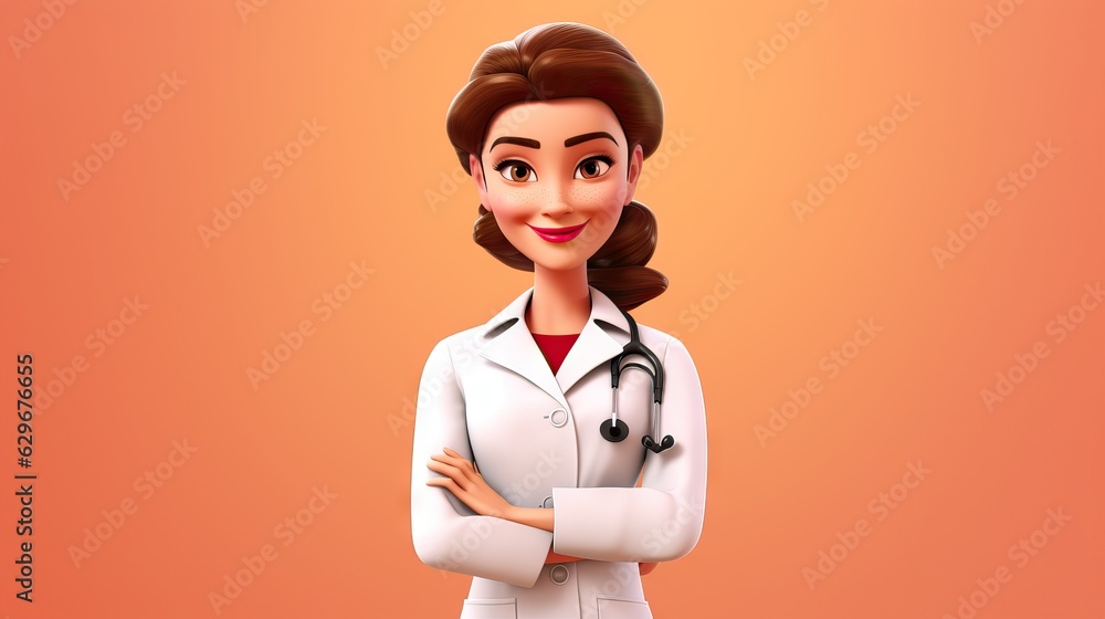 Cartoon style female doctor with clean background, male in medicine ...