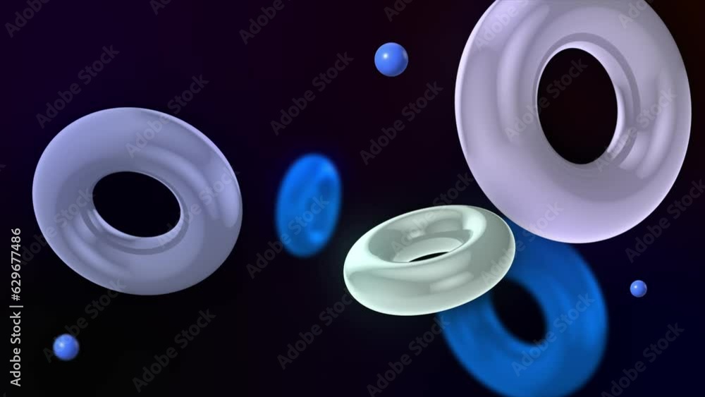 Abstract 3D background with colorful illuminated rings floating slowly ...