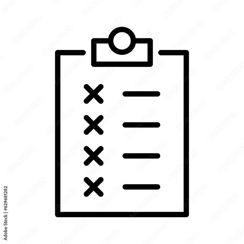 Black single checklist with wrong answers line icon, simple outline ...