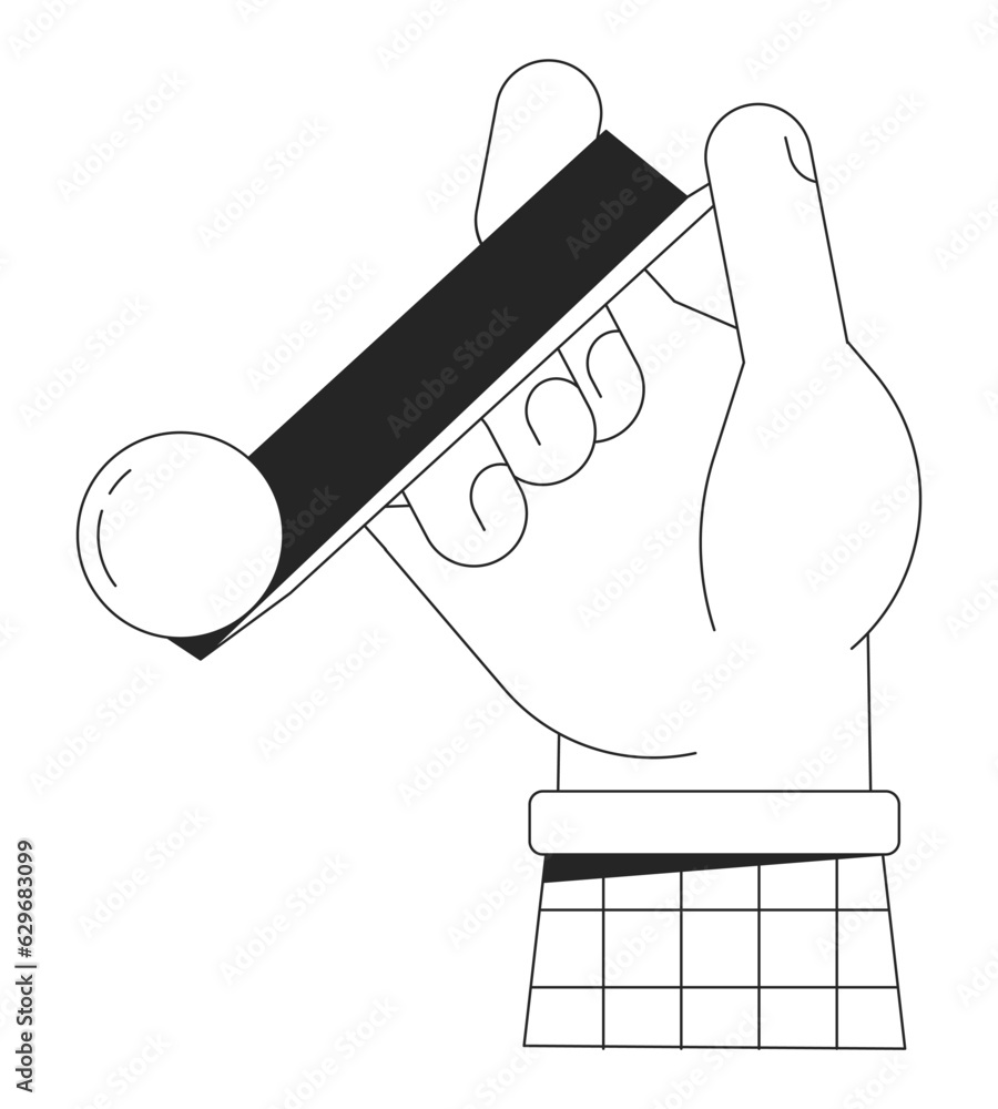 Hand holding gutter with sphere flat monochrome isolated conceptual ...