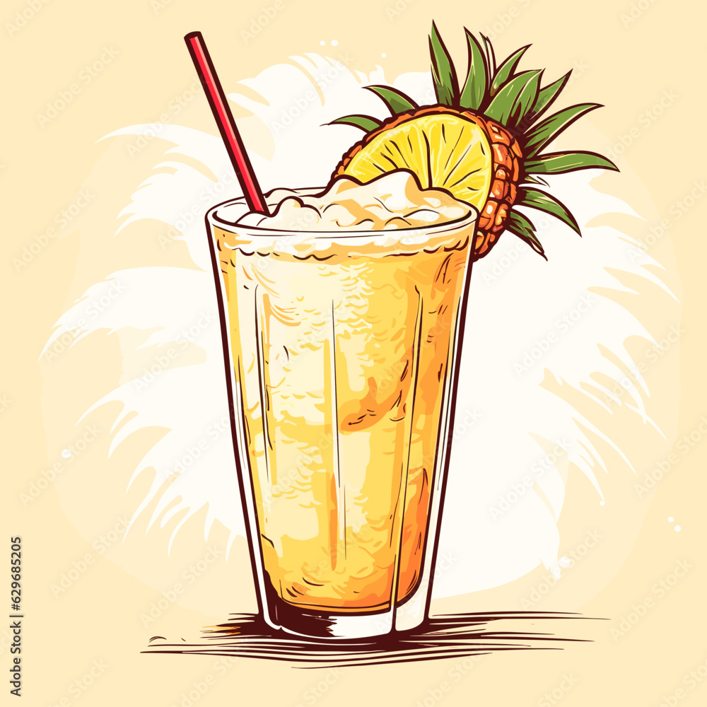 AI generated, Fresh Cocktail Pina Colada. Flat Style. Colorful cartoon ...