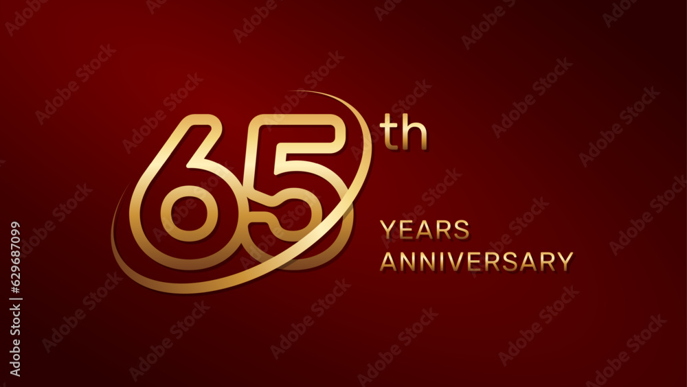 65th anniversary logo design in gold color isolated on a red background ...