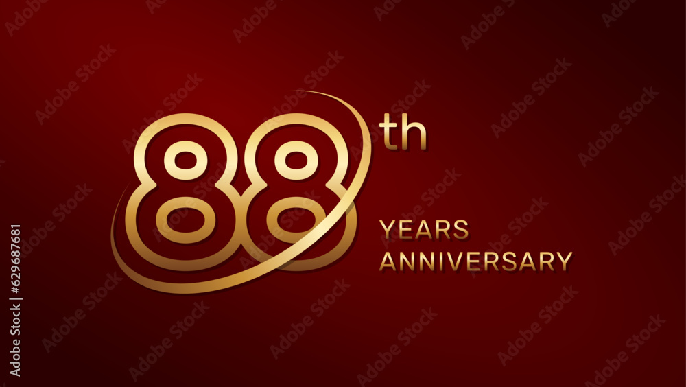 88th anniversary logo design in gold color isolated on a red background, logo vector ...