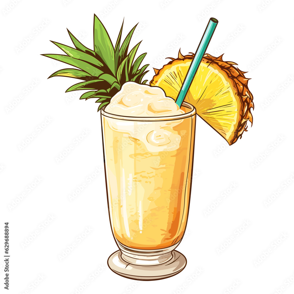 AI generated, Fresh Cocktail Pina Colada. Flat Style. Colorful cartoon ...