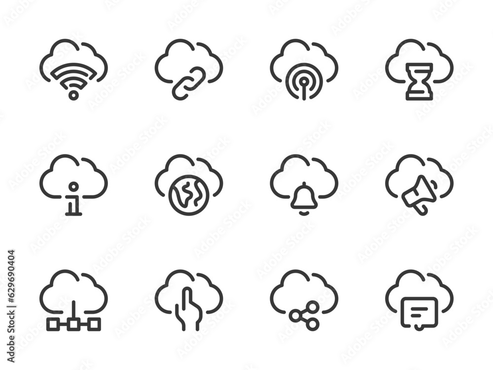 Cloud Computing Services and Configurations vector line icons. Online ...