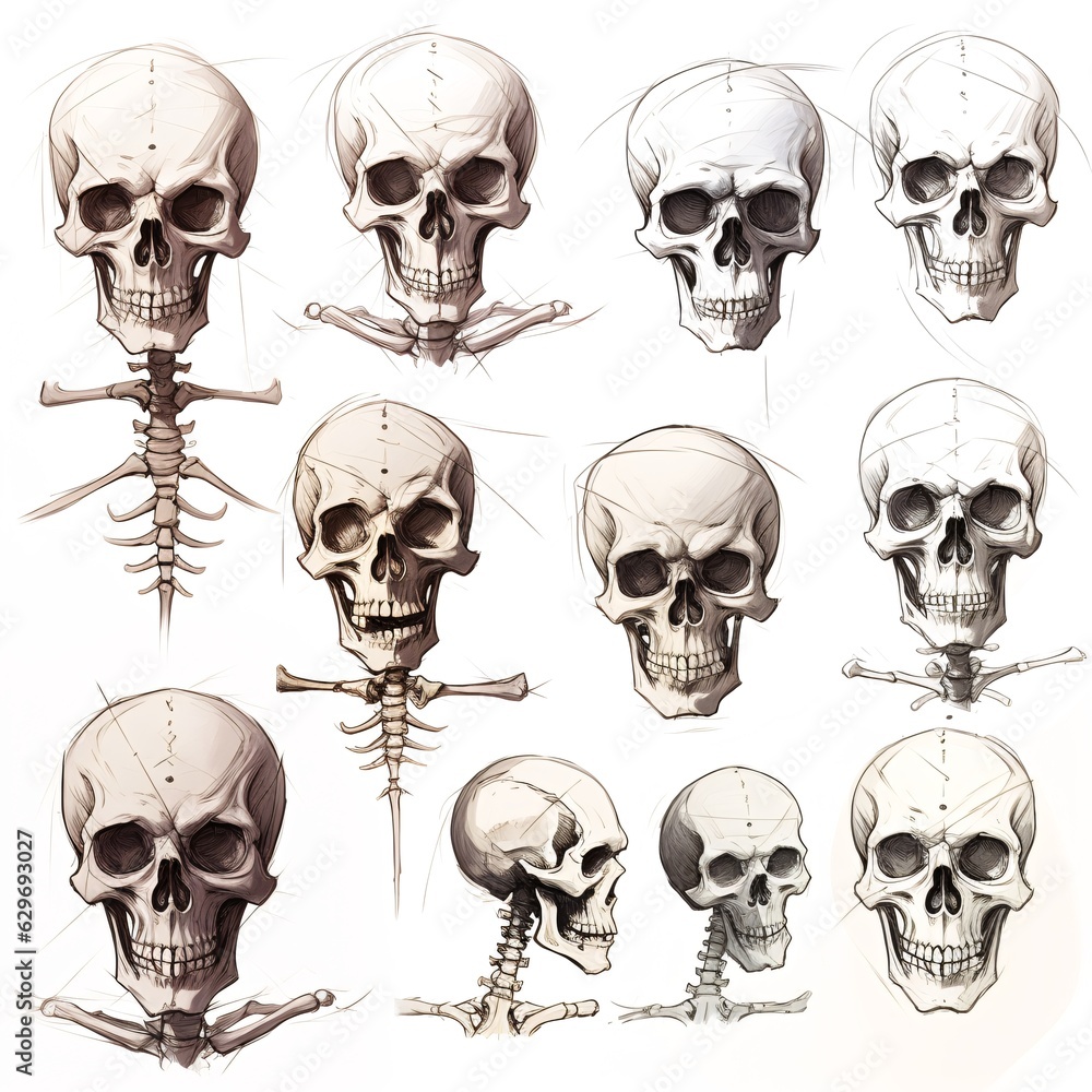 The Many Faces of Bones: Skeleton Character Sheet Showcasing Various ...