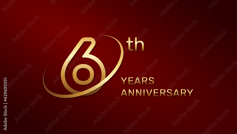 6th anniversary logo design in gold color isolated on a red background ...