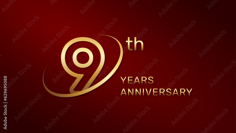9th anniversary logo design in gold color isolated on a red background ...