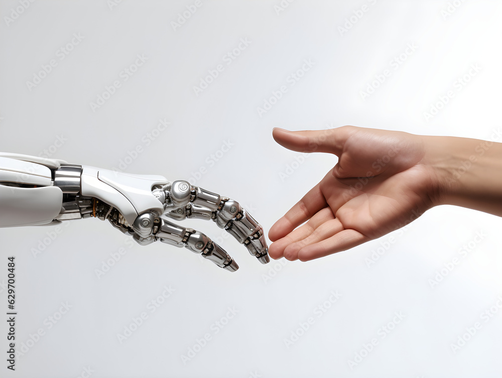 Human hand and robot's as a symbol of connection between people and ...