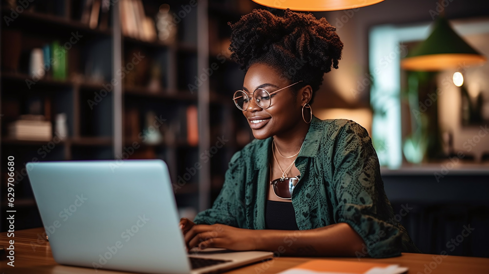 Beautiful young woman working on laptop, girl freelancer or student ...