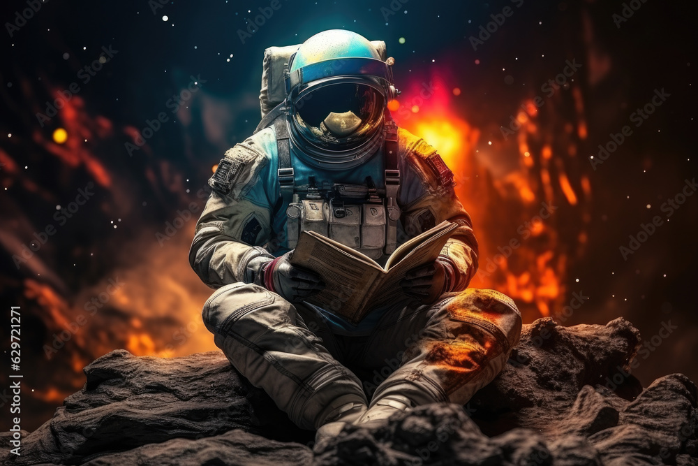 astronaut meditating with a galaxy in the background. symbolize the ...