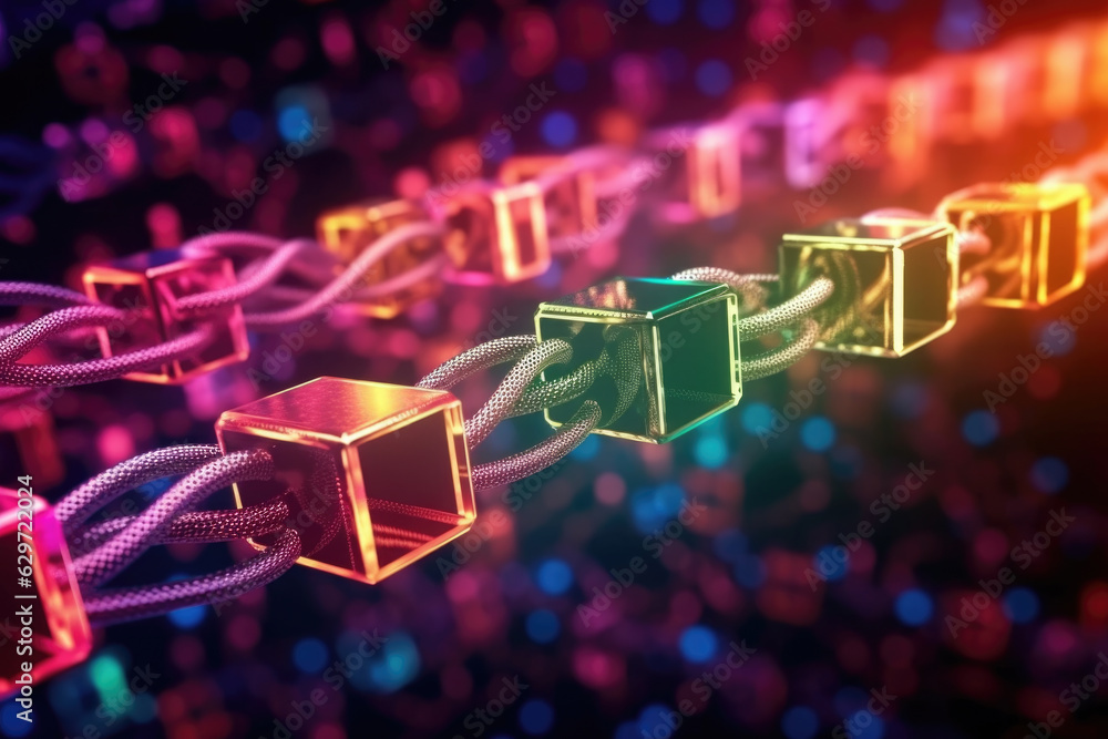 cyberspace world in 3D graphics. Numerous connected lines, dots, and ...