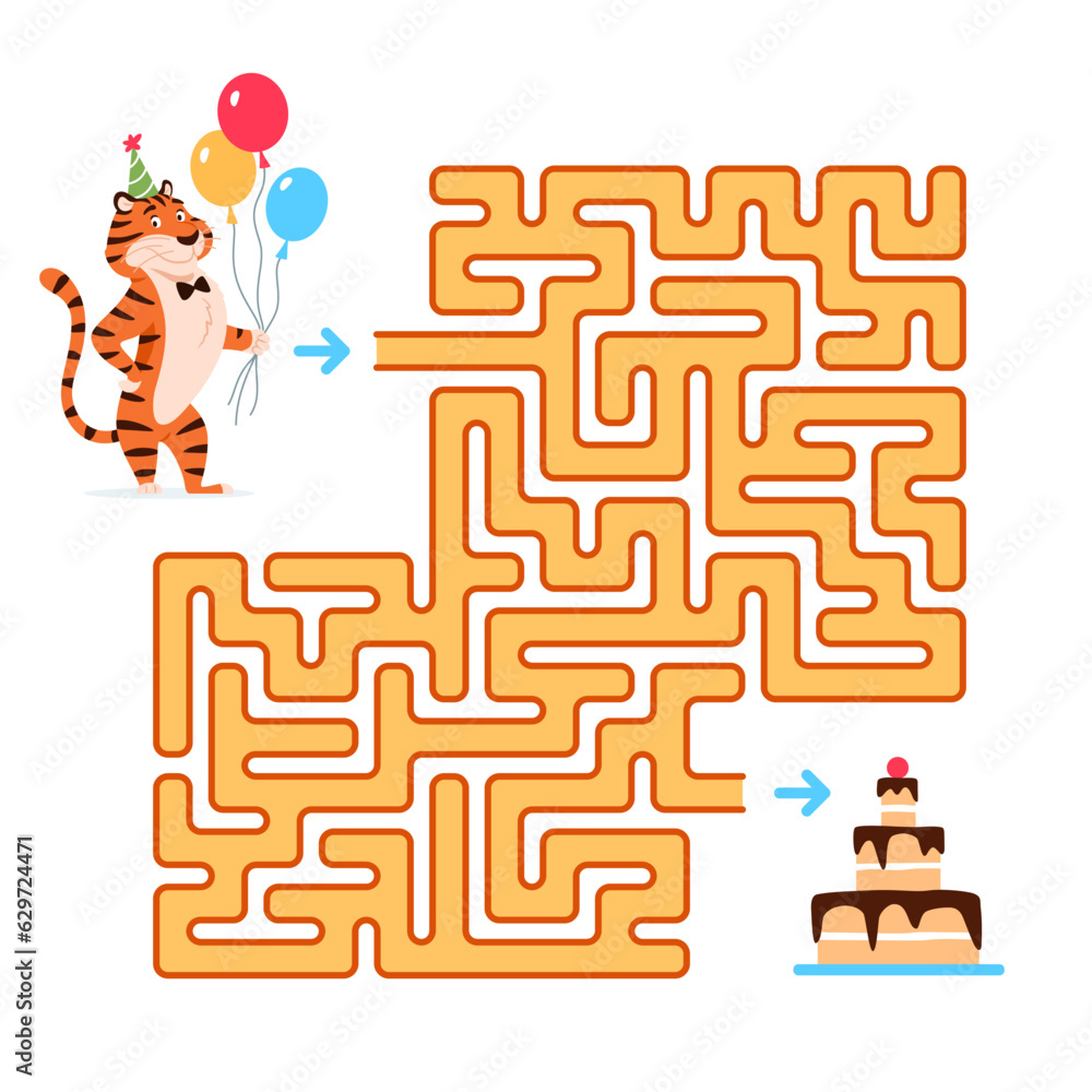 Vecteur Stock Maze game for kids with Tiger on white background. Let's ...
