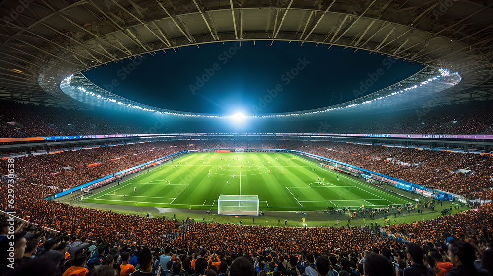 Modern soccer football stadium with soccer fans cheering their team ...