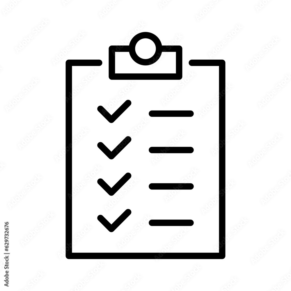 Black single approved checklist line icon, simple office data paper ...