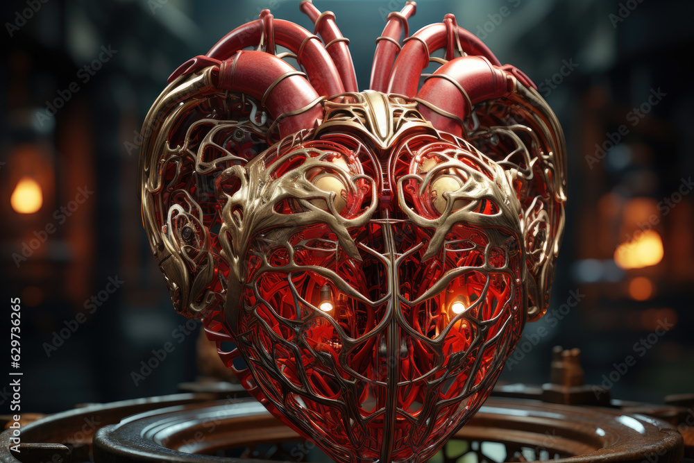 Human heart by magic, golden metal, showing an alien skeleton, featured ...