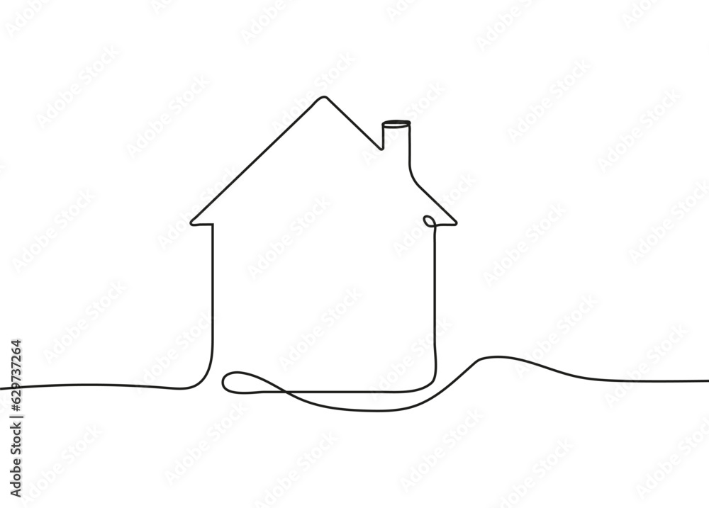 Continuous thin line home vector illustration. Single continuous line ...