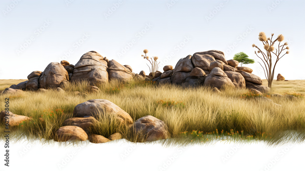 Savanna grass fields meadow with rocks Stock Photo | Adobe Stock
