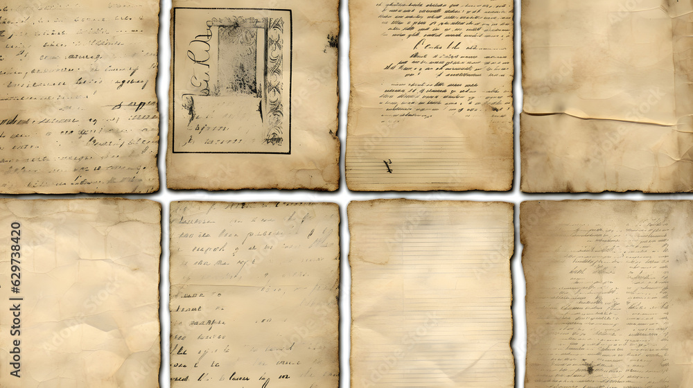 Collection of paper collage backgrounds made of antique documents with ...