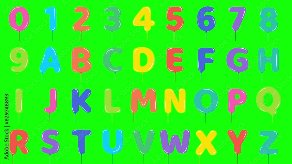 Balloon design numbers and letters animation on alpha channel ...