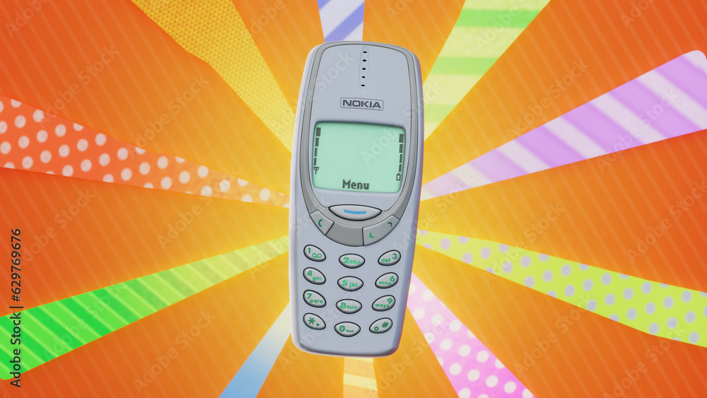 Retro Nokia 3310 Mobile Phone with 90s inspired background Stock ...
