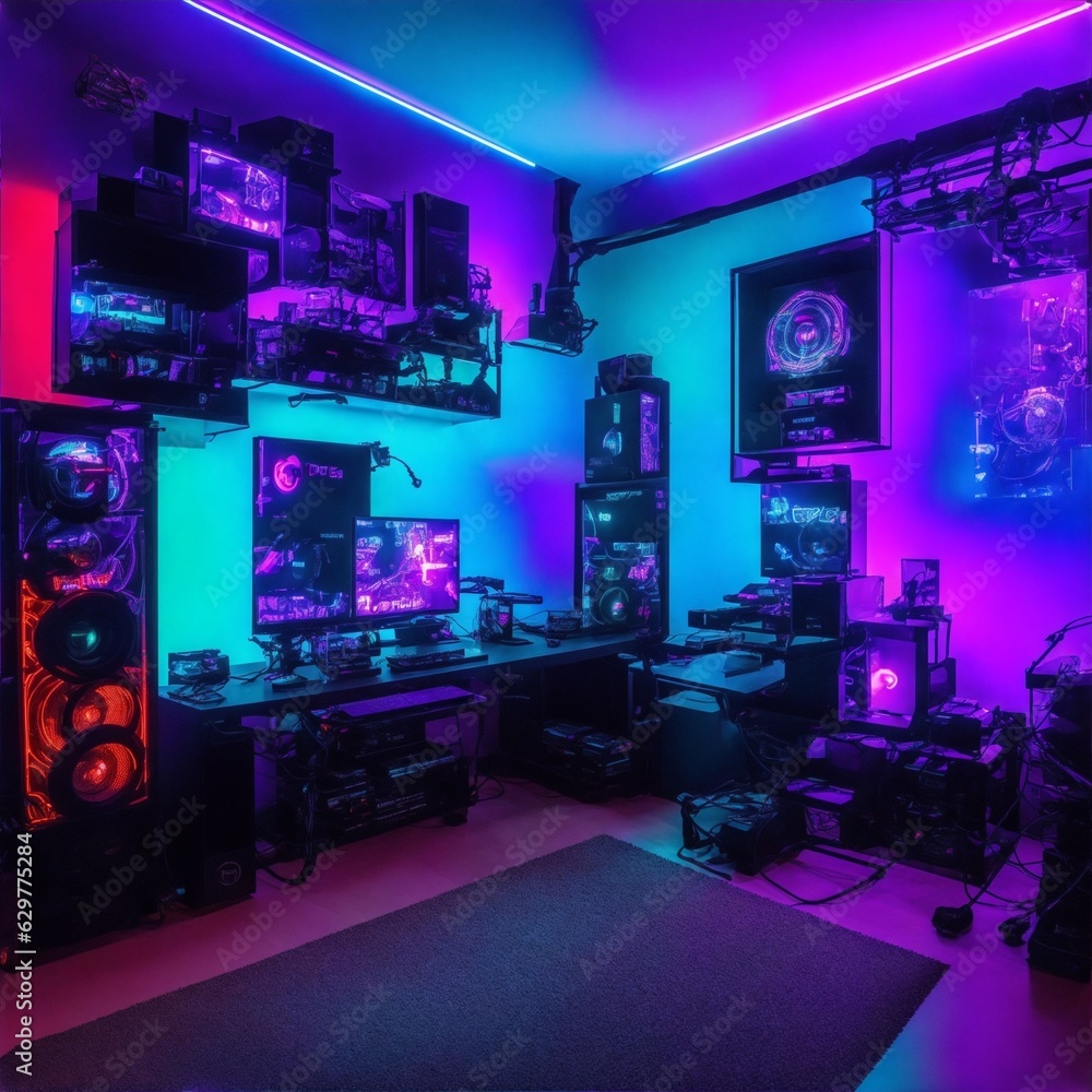 Immersive Gaming Haven: Exploring a Vibrant Gaming Room Adorned with a ...