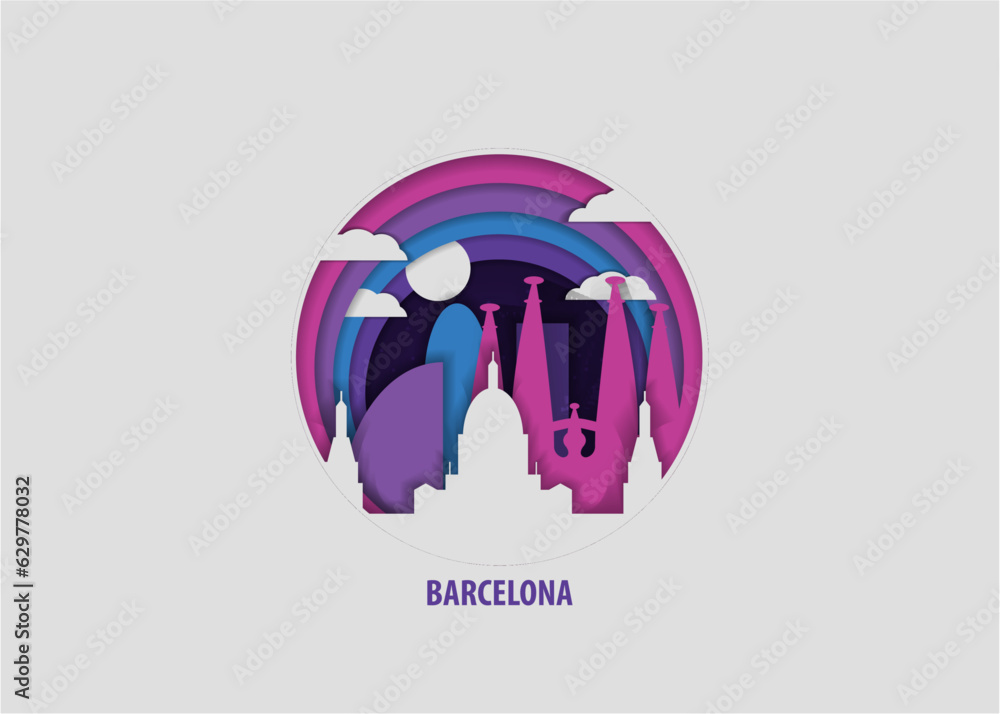 Spain Barcelona creative paper cut layer craft vector illustration ...