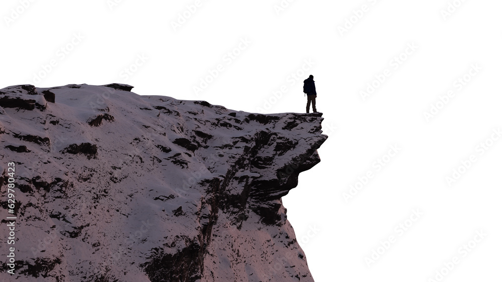 Man standing on mountain peak top. 3d renderer adventure composite. png ...
