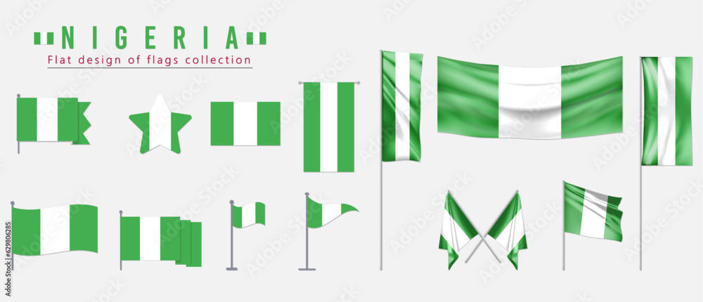 Nigeria flag, flat design of flags collection Stock Vector | Adobe Stock
