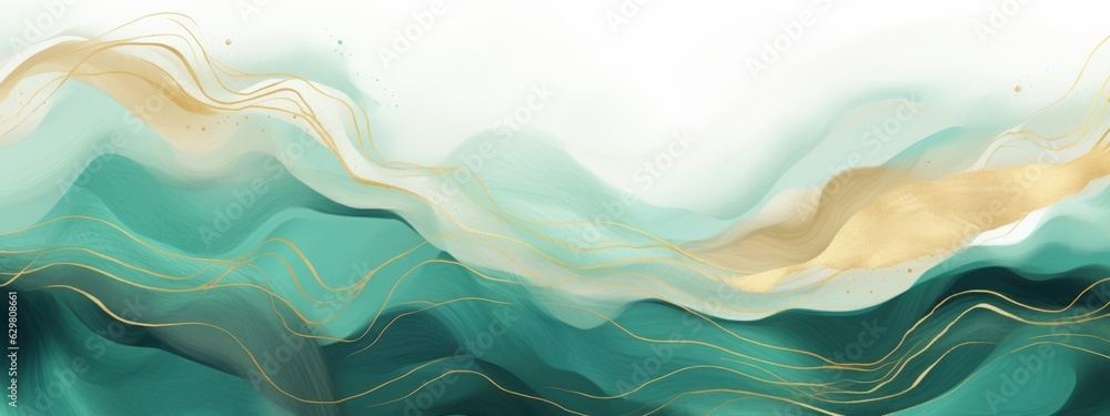 Abstract watercolor paint background illustration web design - Soft green pastel color waves and ...