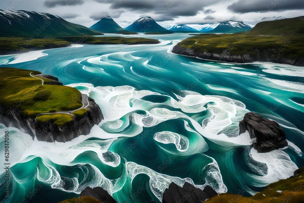 The powerful currents of the river and the sea collide, creating a ...