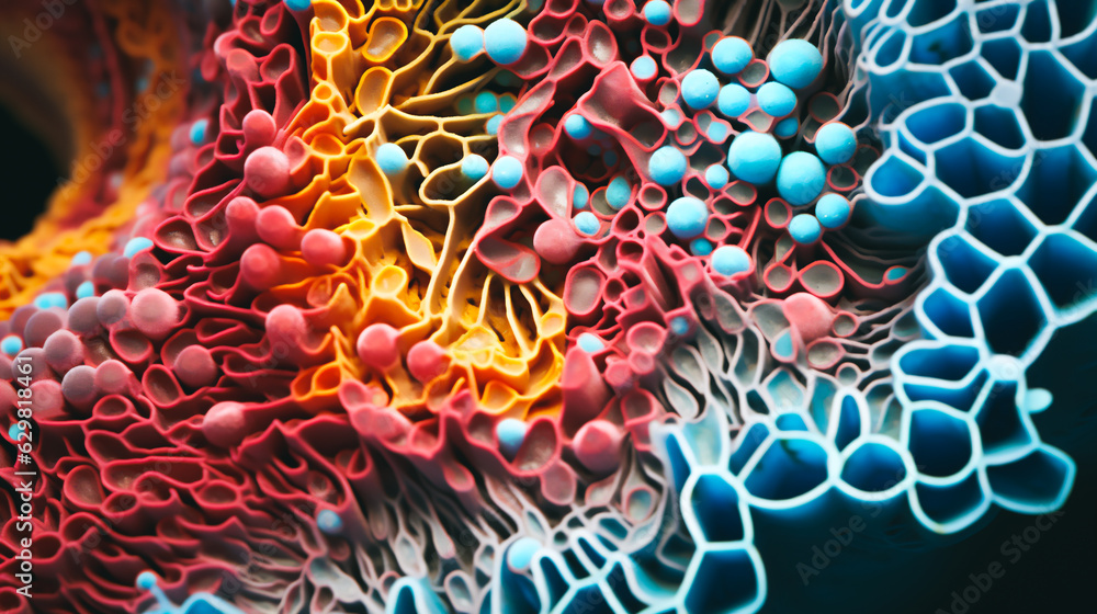 a magnified close-up of a human throat, with vibrant colors portraying ...
